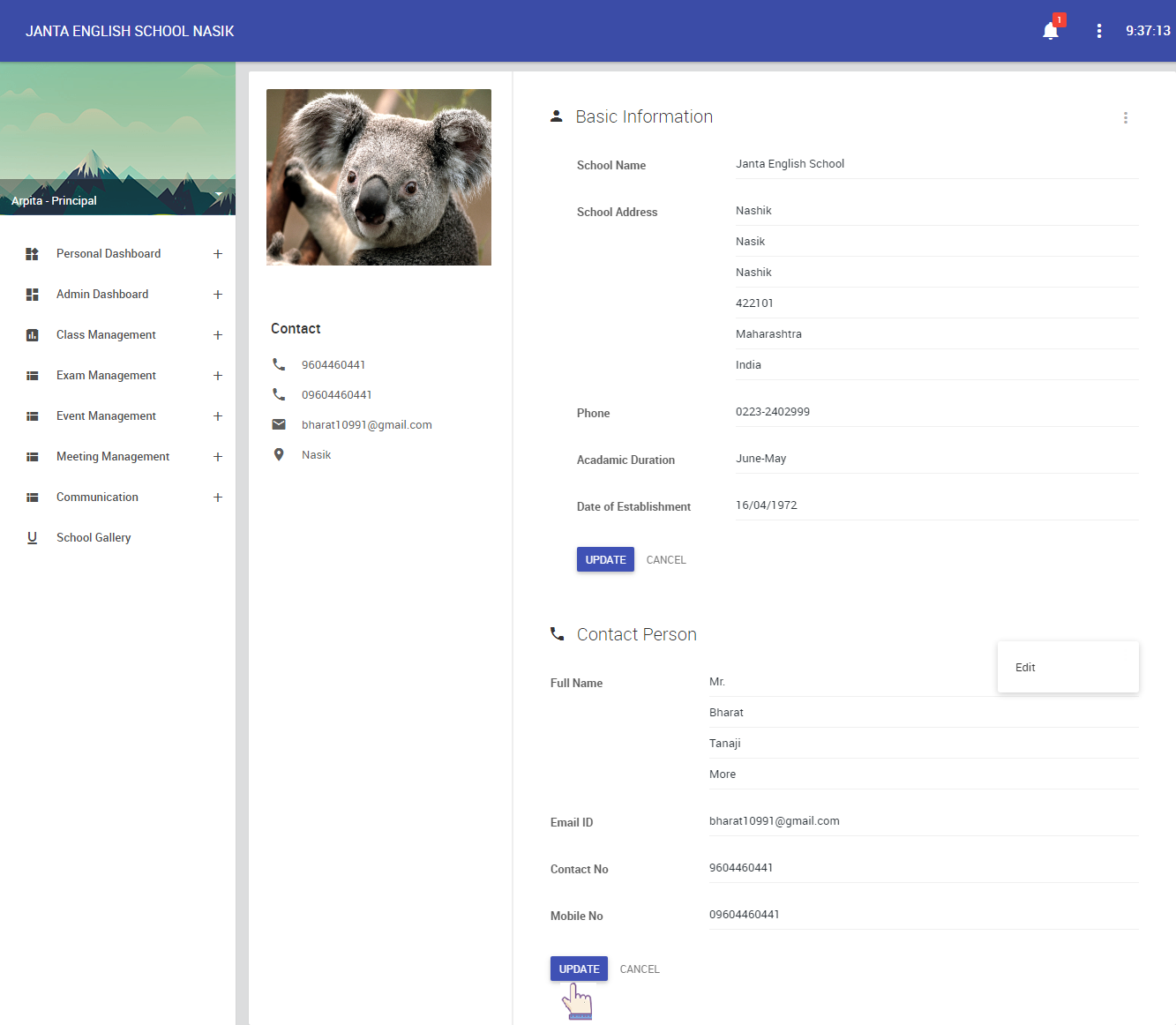 update contact person(school profile) – KTCHost